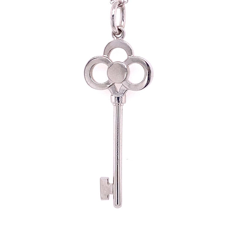 Tiffany and Co. Crown Key 18 Karat White Gold .11 Ctw Diamond Necklace ...