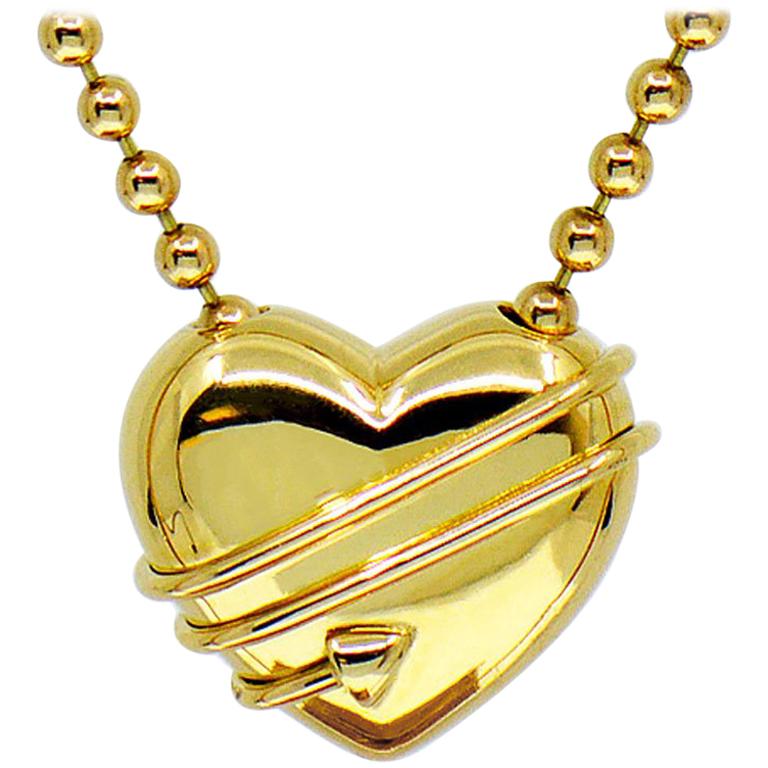 Tiffany and Co. Cupid Heart and Arrow 18k Yellow Gold Pendant and Bead ...