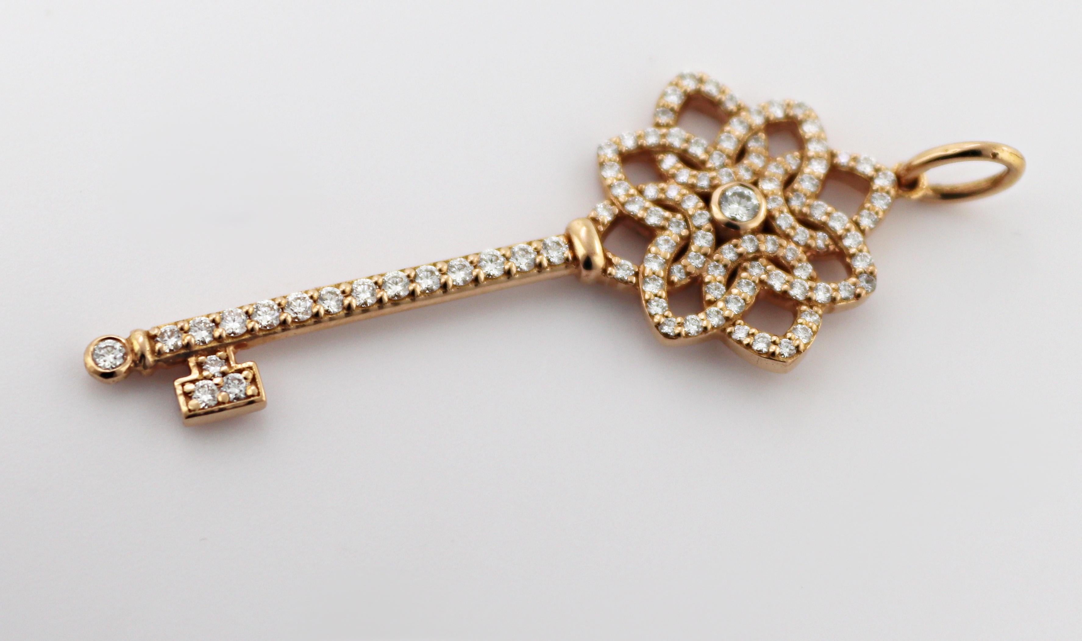 Tiffany and Co. Diamond 18k Rose Gold Woven Key Pendant For Sale at 1stDibs