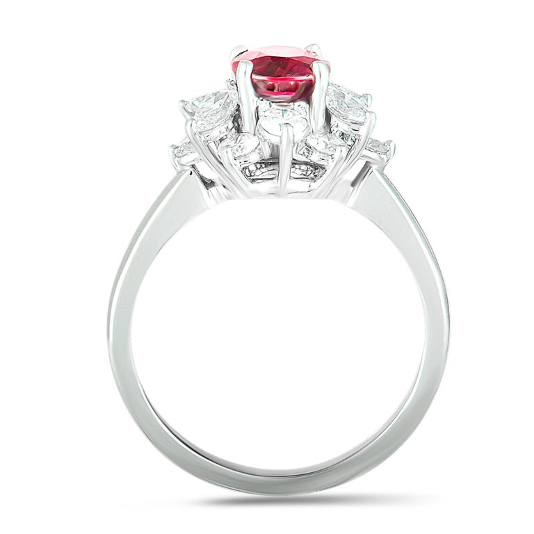 Tiffany and Co. Diamond and Ruby Platinum Small Flower Ring at 1stDibs