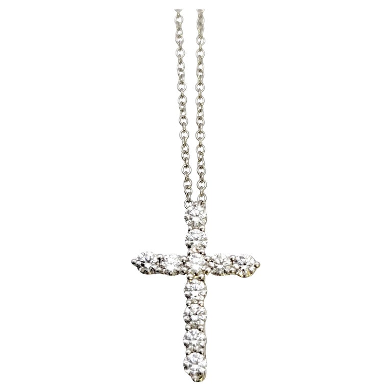 Tiffany and Co. Diamond Cross Pendant Necklace in Polished Platinum G-H ...
