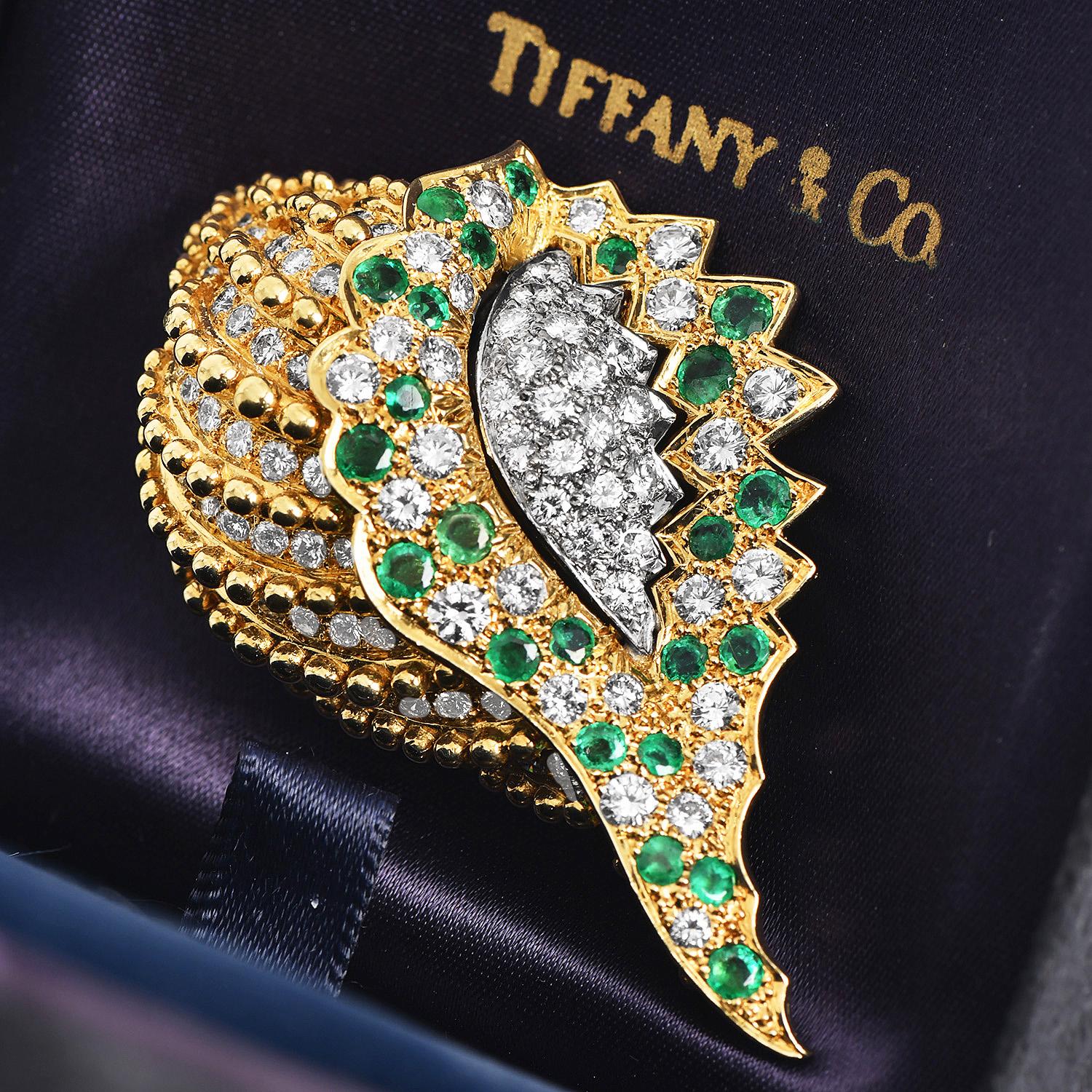 Tiffany and Co. Diamond Emerald Sea Conch Shell Gold Brooch Pin For ...