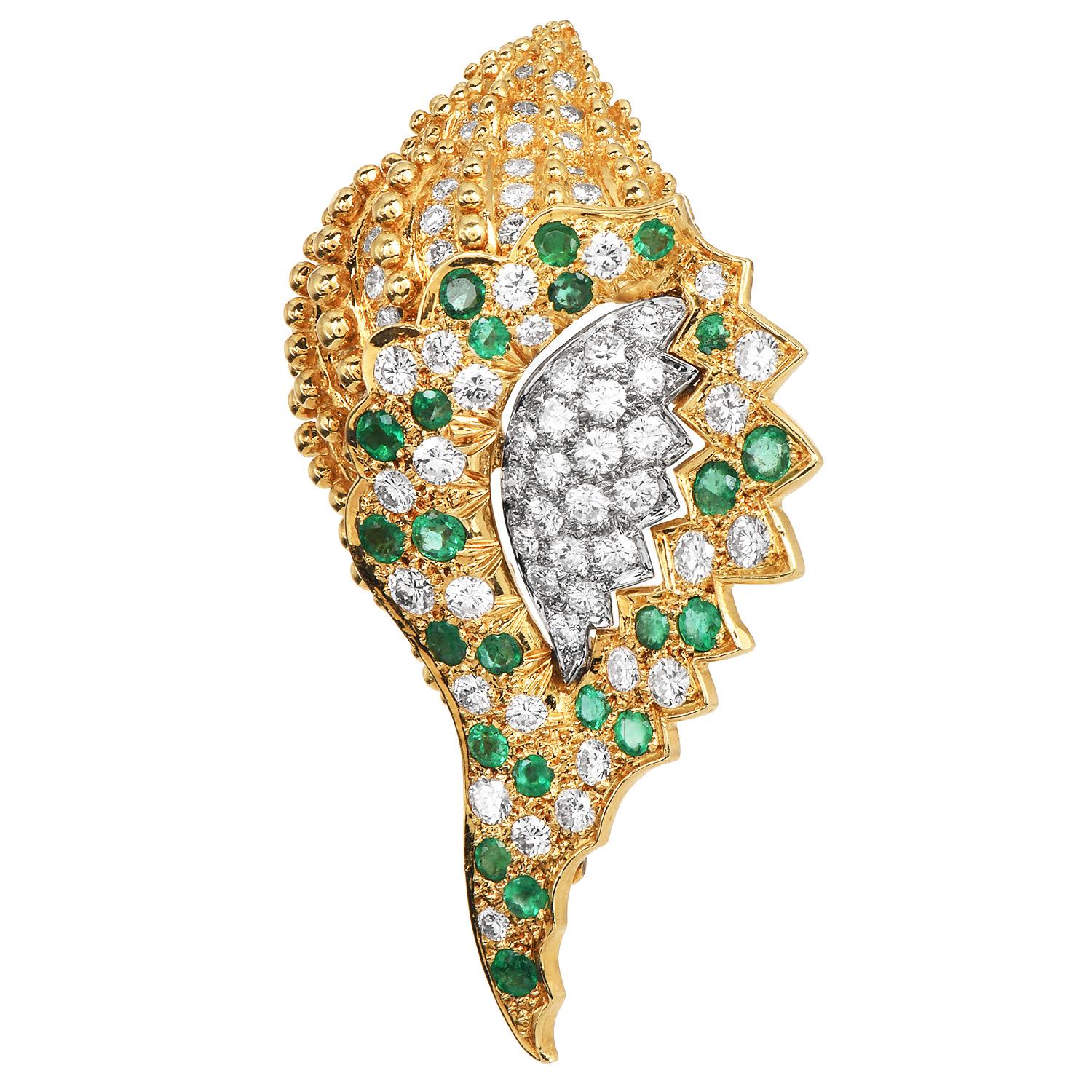 Tiffany and Co. Diamond Emerald Sea Conch Shell Gold Brooch Pin For ...