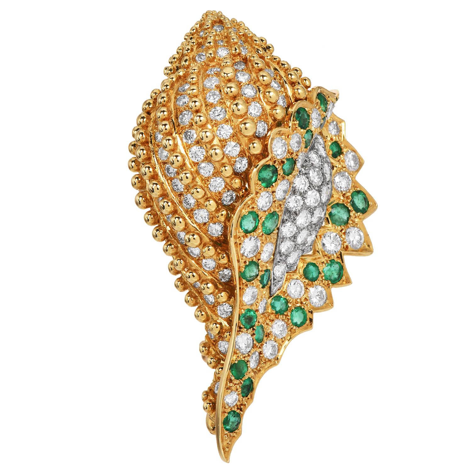 Tiffany and Co. Diamond Emerald Sea Conch Shell Gold Brooch Pin For ...
