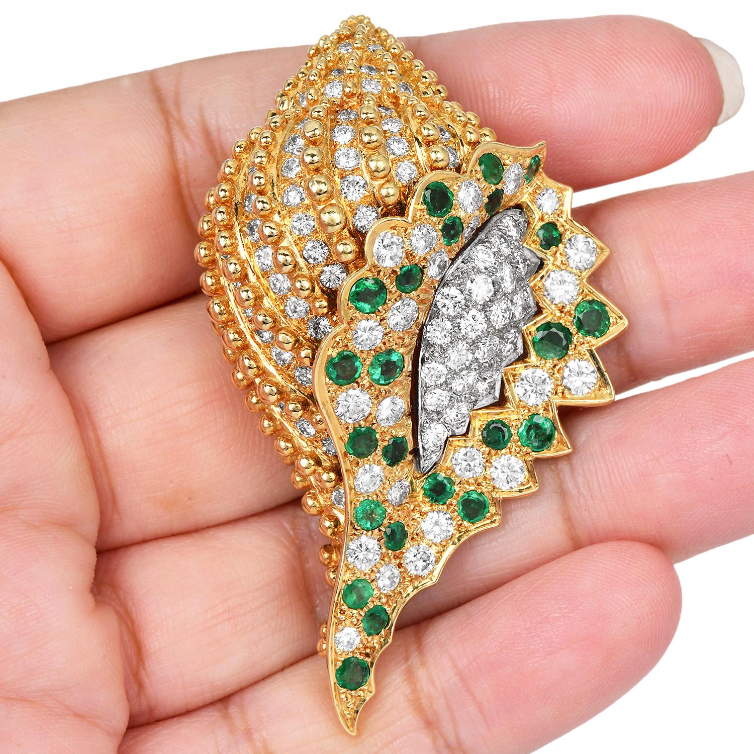 Tiffany and Co. Diamond Emerald Sea Conch Shell Gold Brooch Pin For ...