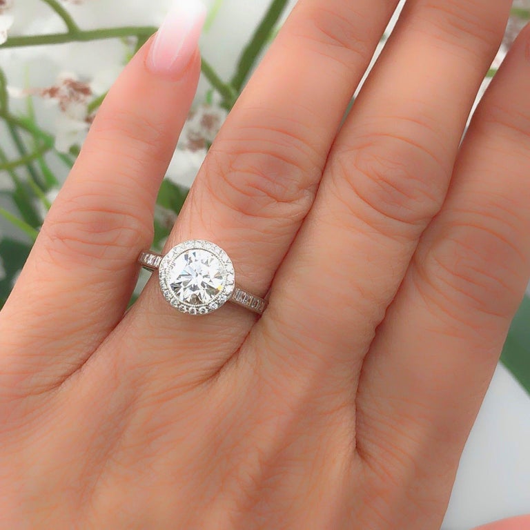 Tiffany and Co Diamond Engagement Ring Round Brilliant 2.27 TCW Bead ...