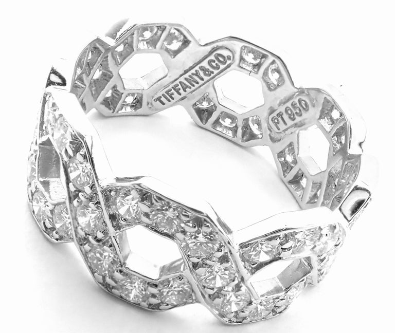 Tiffany and Co Diamond Eternal Wide Link Platinum Band Ring For Sale at ...
