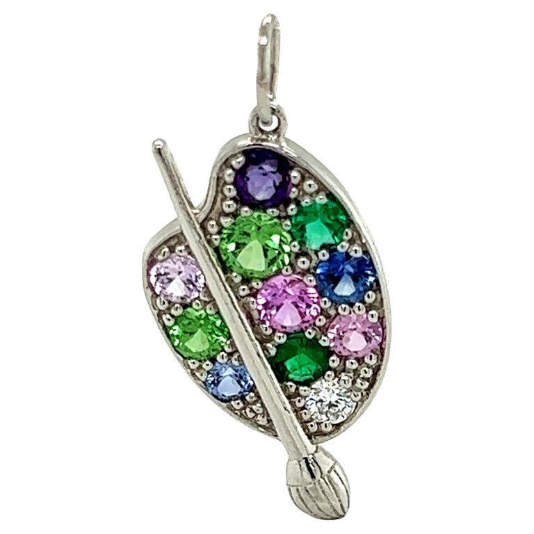 Tiffany and Co. Diamond Multicolor Gems Platinum Artist Palette Charm ...