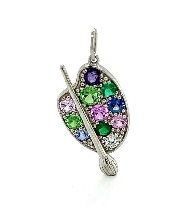 Tiffany and Co. Diamond Multicolour Gems Platinum Artist Palette Charm ...