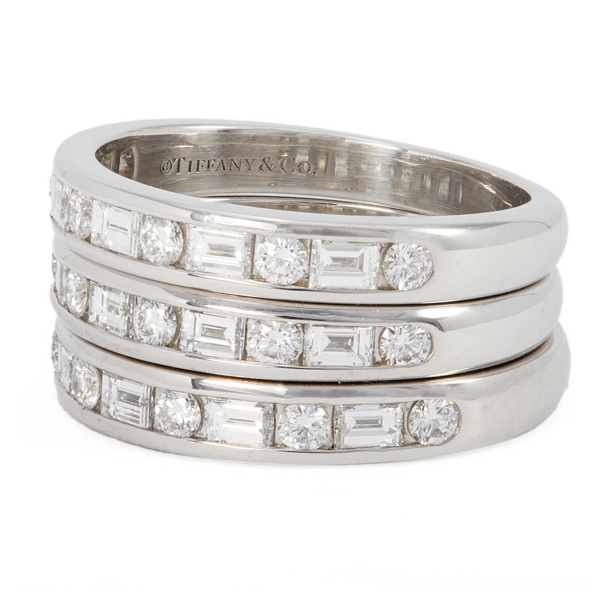 Tiffany and Co. Diamond Platinum Half Eternity Triple Stack Band Ring ...
