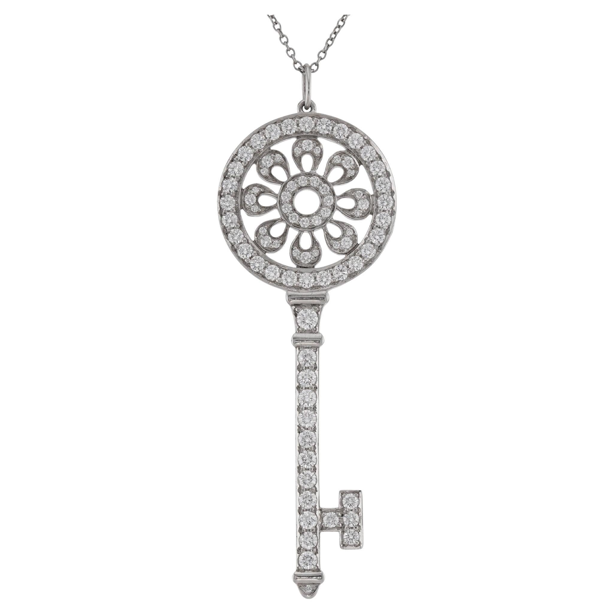 TIFFANY Co. Platinum Diamond Oval Key Pendant Necklace For Sale at 1stDibs