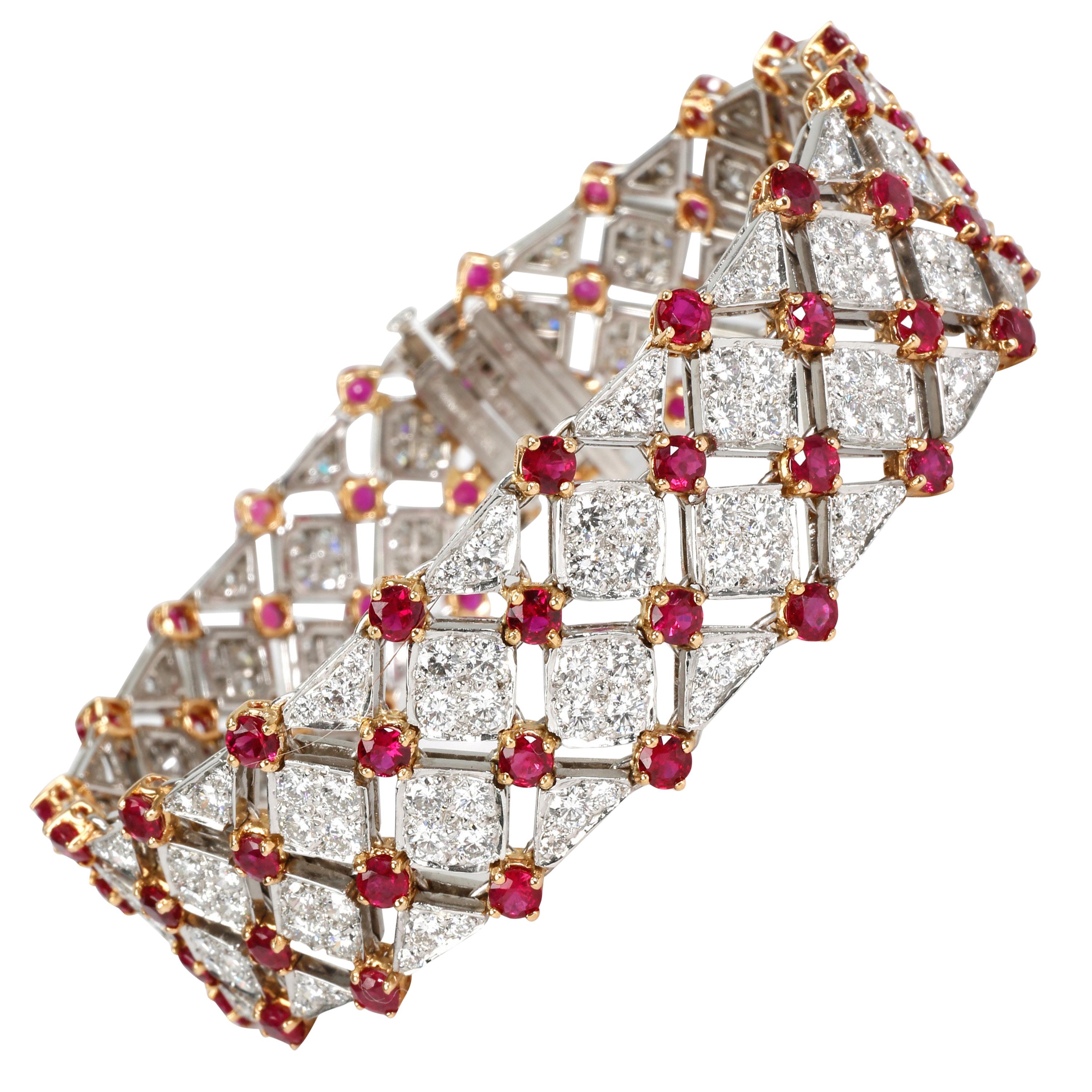 Tiffany and Co. Diamond and Ruby Bracelet in 18K Yellow Gold/Platinum ...