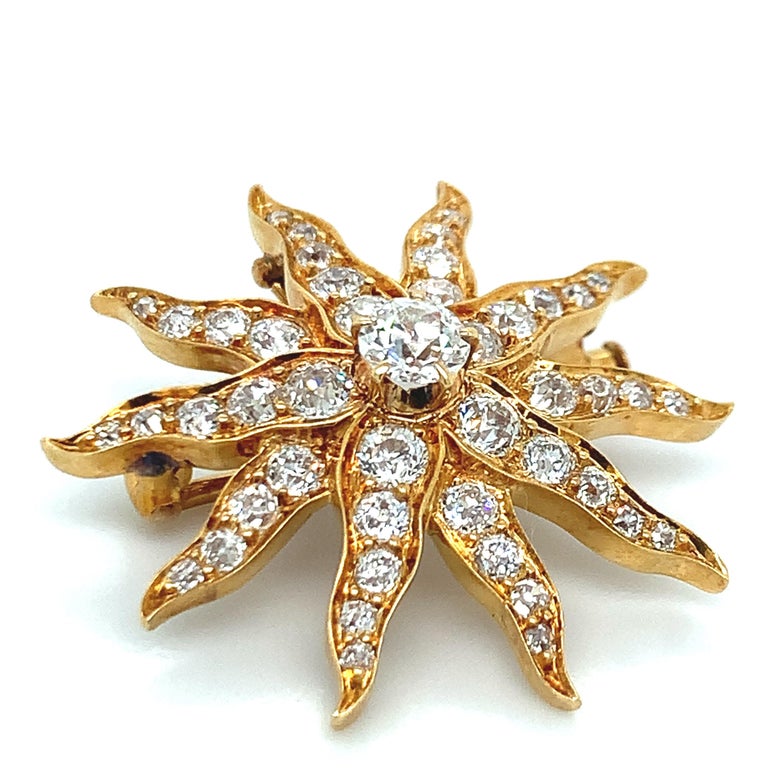 Tiffany and Co. Diamond Sun Brooch For Sale at 1stDibs