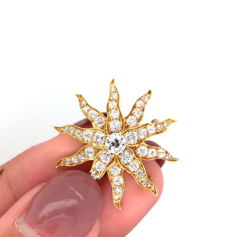 Tiffany and Co. Diamond Sun Brooch For Sale at 1stDibs