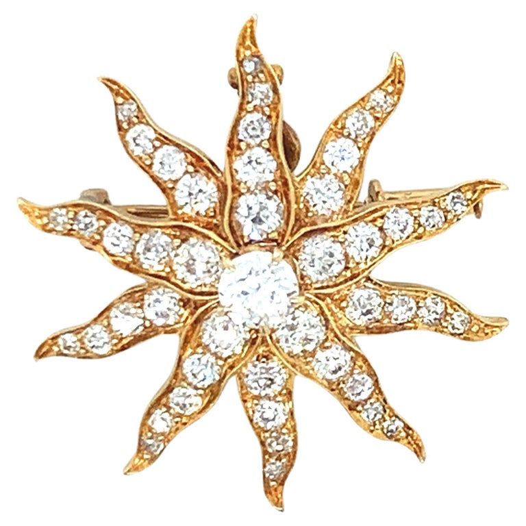 Tiffany and Co. Diamond Sun Brooch For Sale at 1stDibs