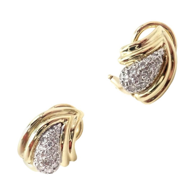 Tiffany and Co. Diamond Teardrop Yellow Gold Earrings For Sale at 1stDibs
