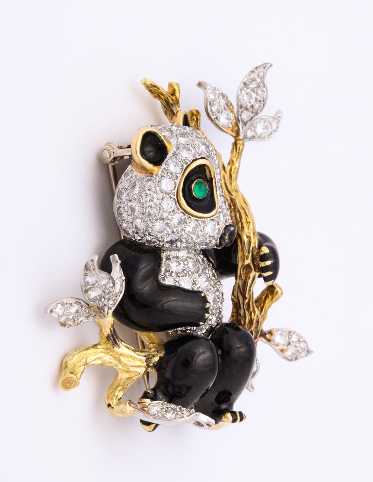 Tiffany and Co. Donald Claflin Enamel, Emerald, Diamond and Gold Brooch ...