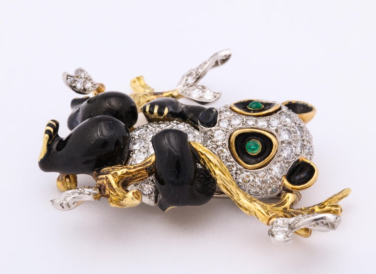 Tiffany and Co. Donald Claflin Enamel, Emerald, Diamond and Gold Brooch ...