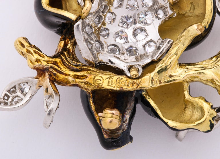 Tiffany and Co. Donald Claflin Enamel, Emerald, Diamond and Gold Brooch ...