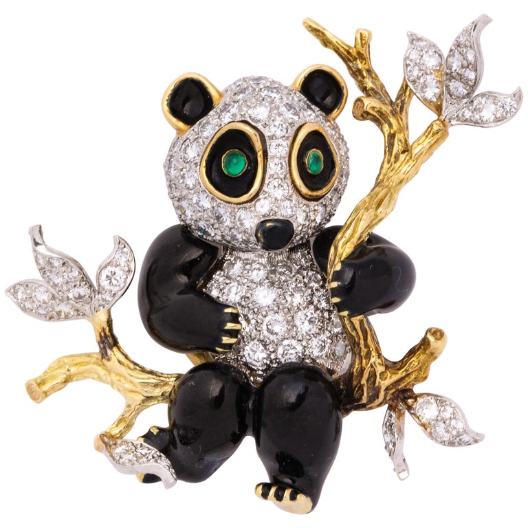 Tiffany and Co. Donald Claflin Enamel, Emerald, Diamond and Gold Brooch ...