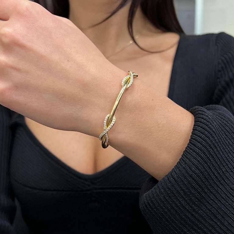 Tiffany and Co. Double Diamond Infinity Cuff Bracelet 18k Yellow Gold 0.65cttw For Sale at 1stDibs