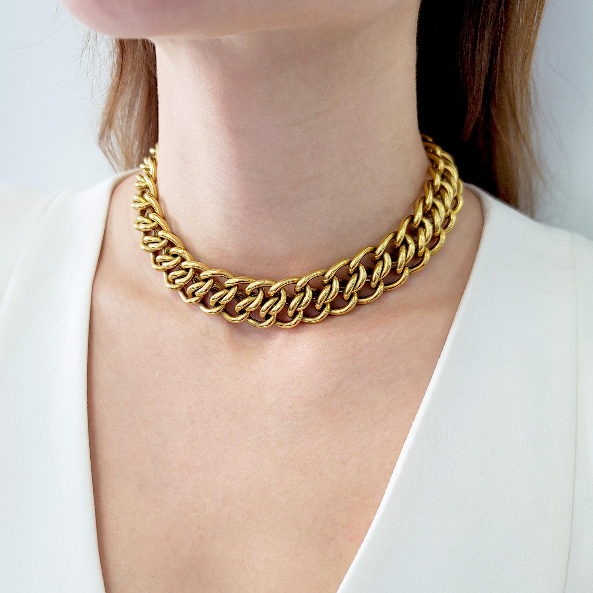 Tiffany and Co. Double Row Interlocked Link Gold Necklace For Sale at ...