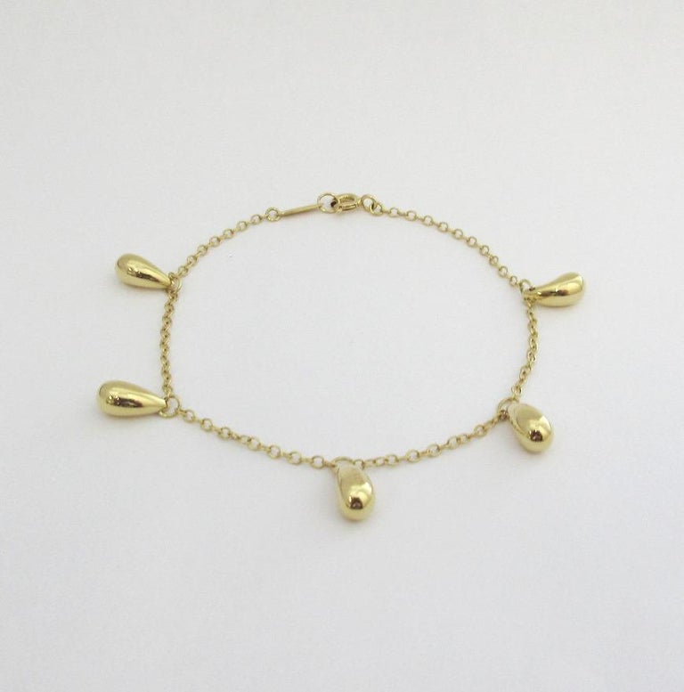 TIFFANY Co. Elsa Peretti 18K Gold Five Teardrop Charm Bracelet 7