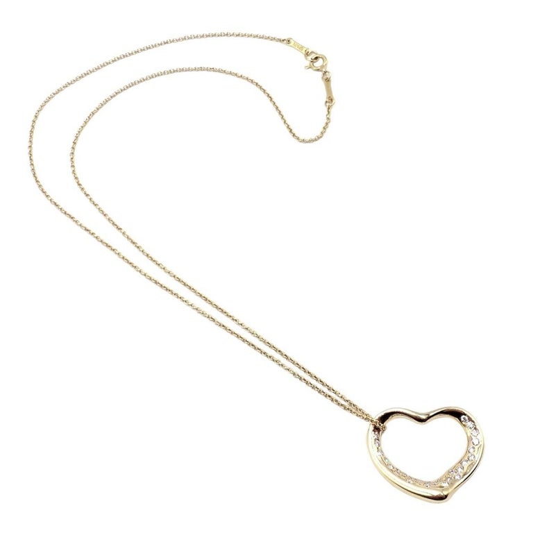 Tiffany and Co Elsa Peretti Diamond Open Heart Yellow Gold Pendant ...