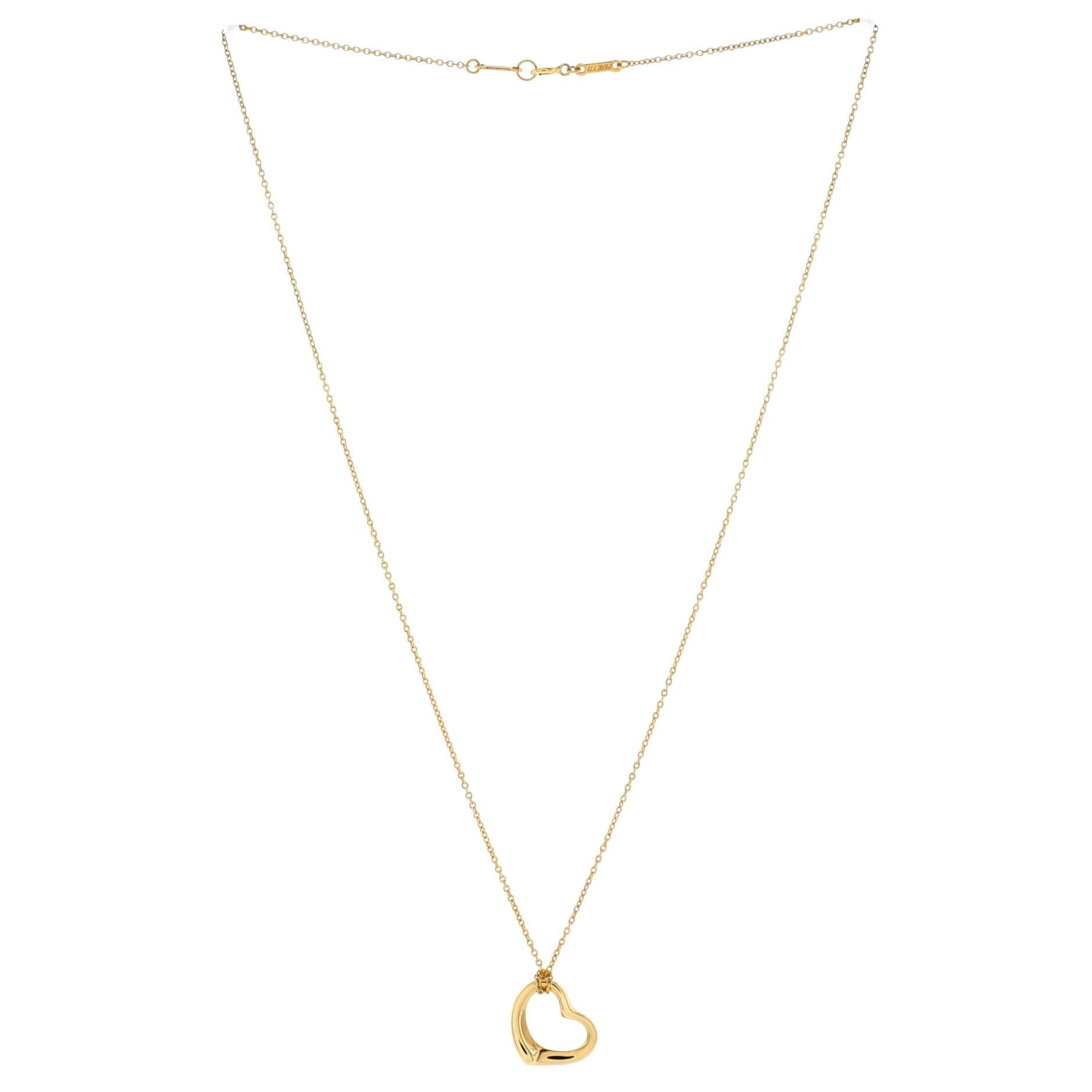 Tiffany and Co. Elsa Peretti Open Heart Pendant Necklace 18K Yellow ...