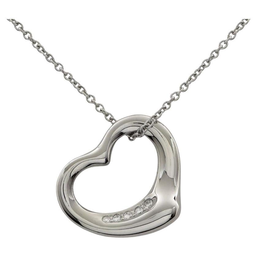 Tiffany and Co. 18k Gold Elsa Peretti 5 Diamond 16mm Open Heart Pendant ...