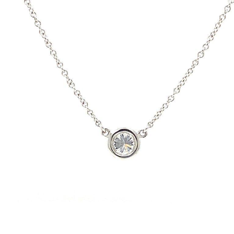 Tiffany and Co. Elsa Peretti Platinum Diamond Solitaire Pendant Necklace For Sale at 1stDibs