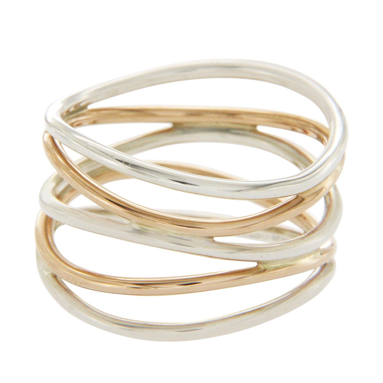 Tiffany and Co. Elsa Peretti Silver and 18 Karat Rose Gold Wave Five ...