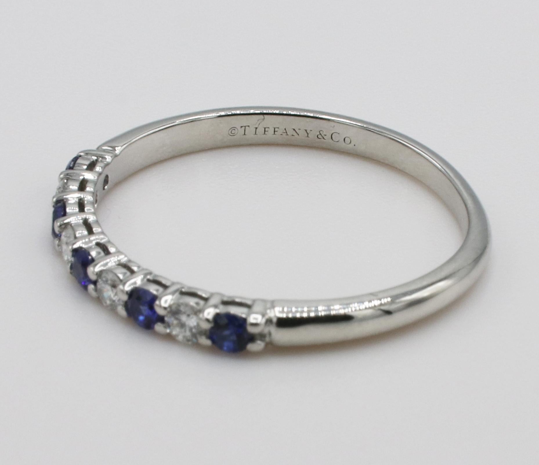 Tiffany and Co. Embrace Platinum Diamond and Blue Sapphire Band Ring at 1stDibs