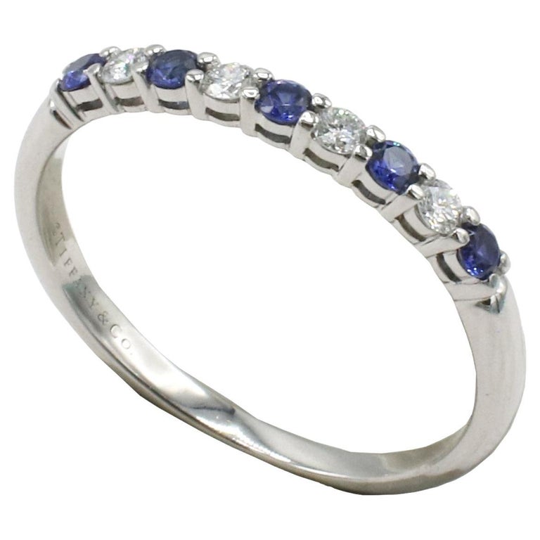 Tiffany and Co. Embrace Platinum Diamond and Blue Sapphire Band Ring For Sale at 1stDibs