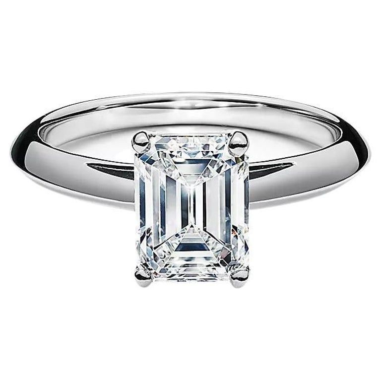Tiffany and Co. Emerald Cut Diamond Solitaire Ring platinum For Sale at ...