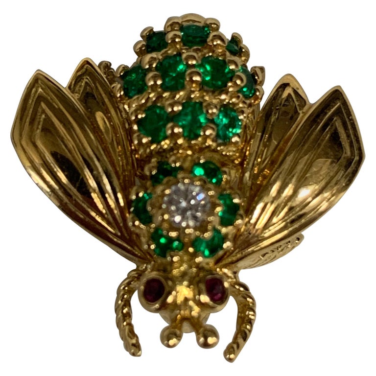 Tiffany and Co. Emerald, Diamond and Ruby Bee Pin at 1stDibs