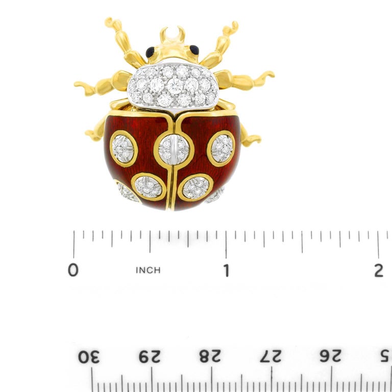 Tiffany and Co. Enameled and Diamond Set Gold Lady Bug Brooch at ...
