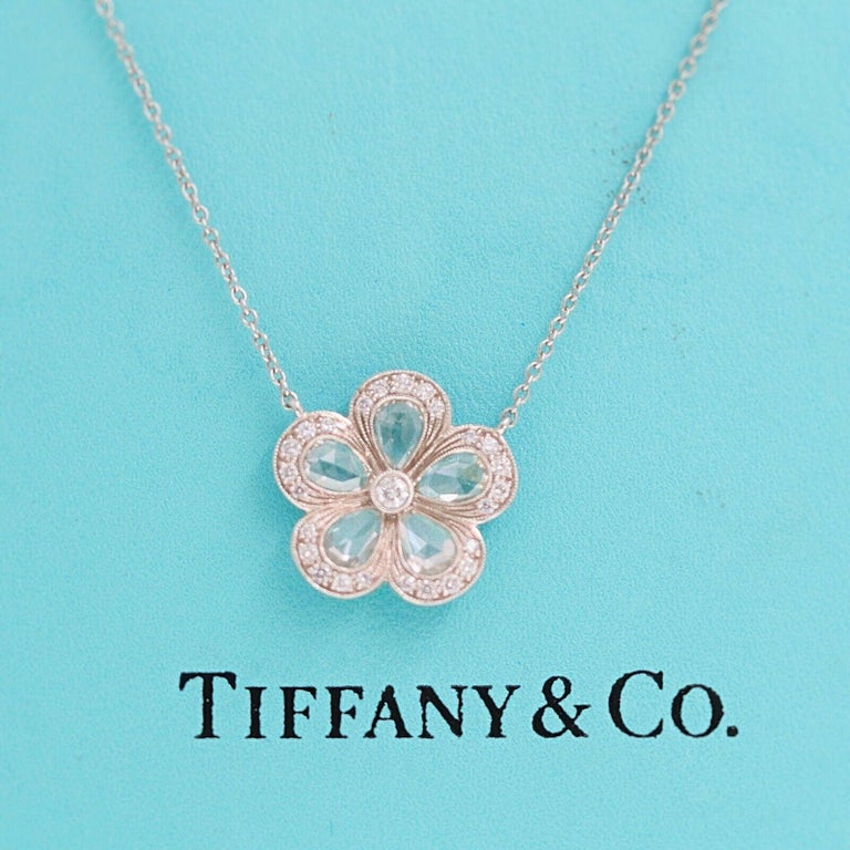 Tiffany and Co Enchant Garden Rose Cut Diamond Flower Pendant Necklace ...