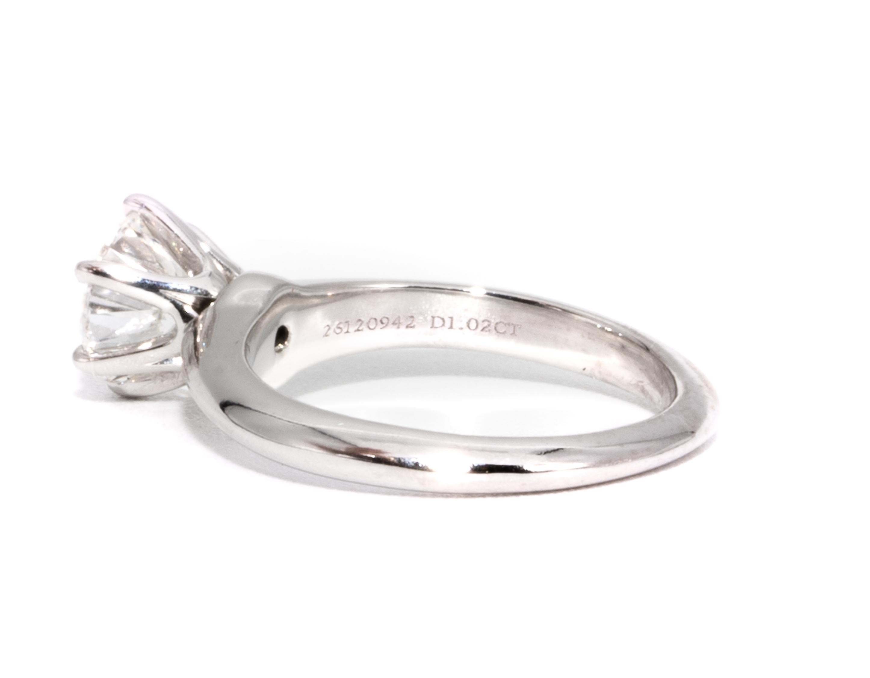 Tiffany And Co. Engagement Ring With 1.02 Carat Round Brilliant Centre 