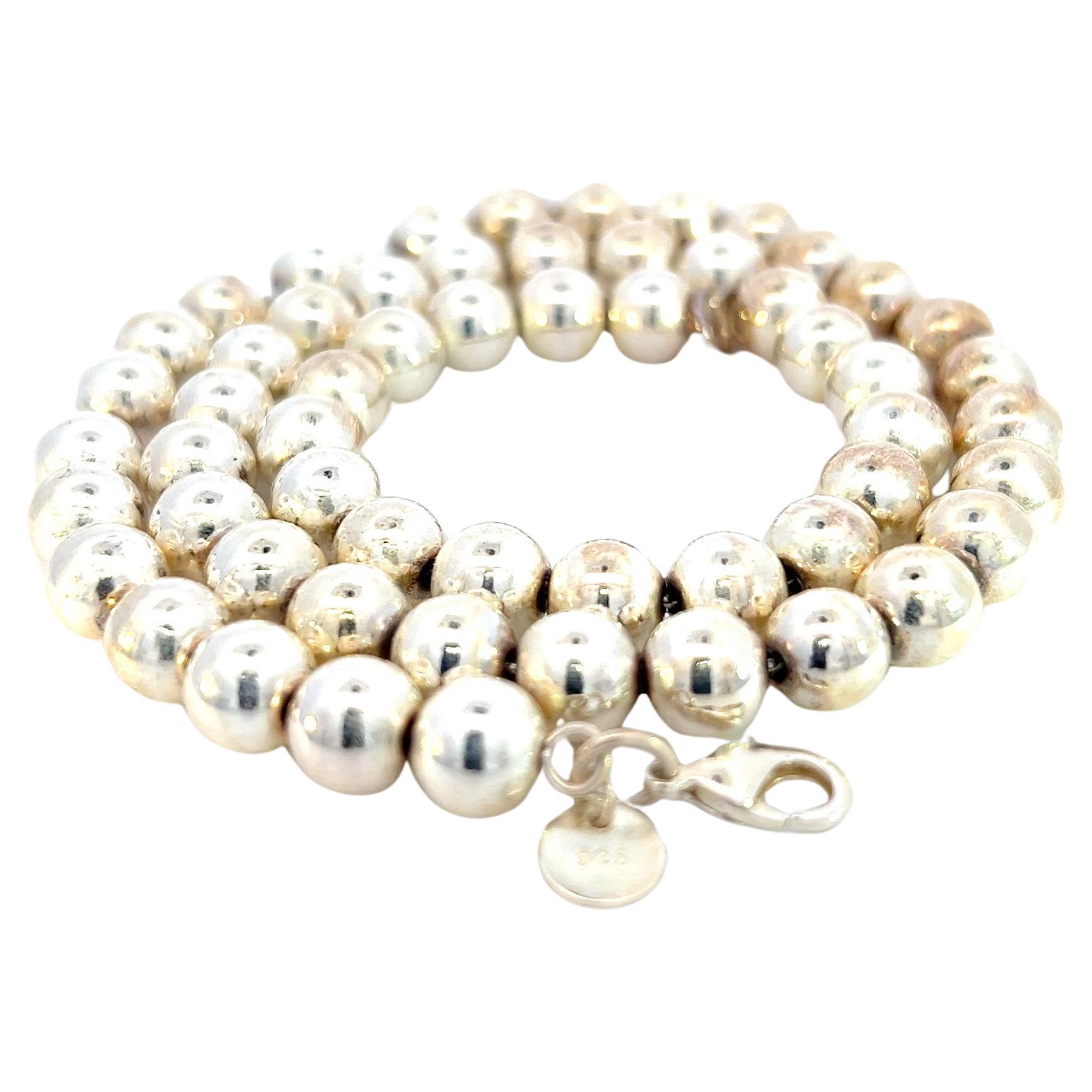 Tiffany and Co Sterling Silver Graduated Ball Bead Necklace 16" #17253 ...