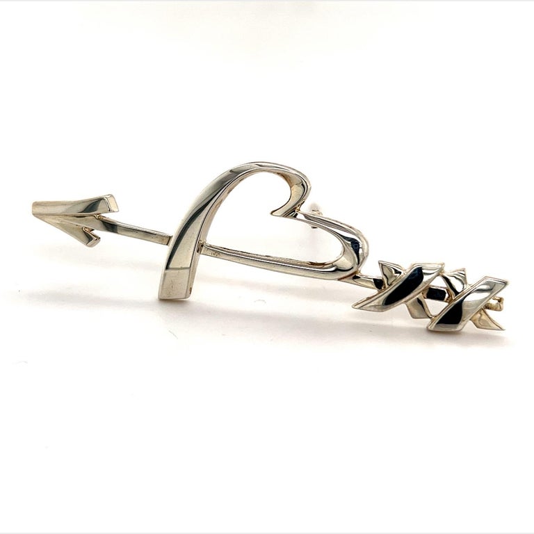 Tiffany and Co Estate Heart and Arrow Brooch Silver By Paloma Picasso ...