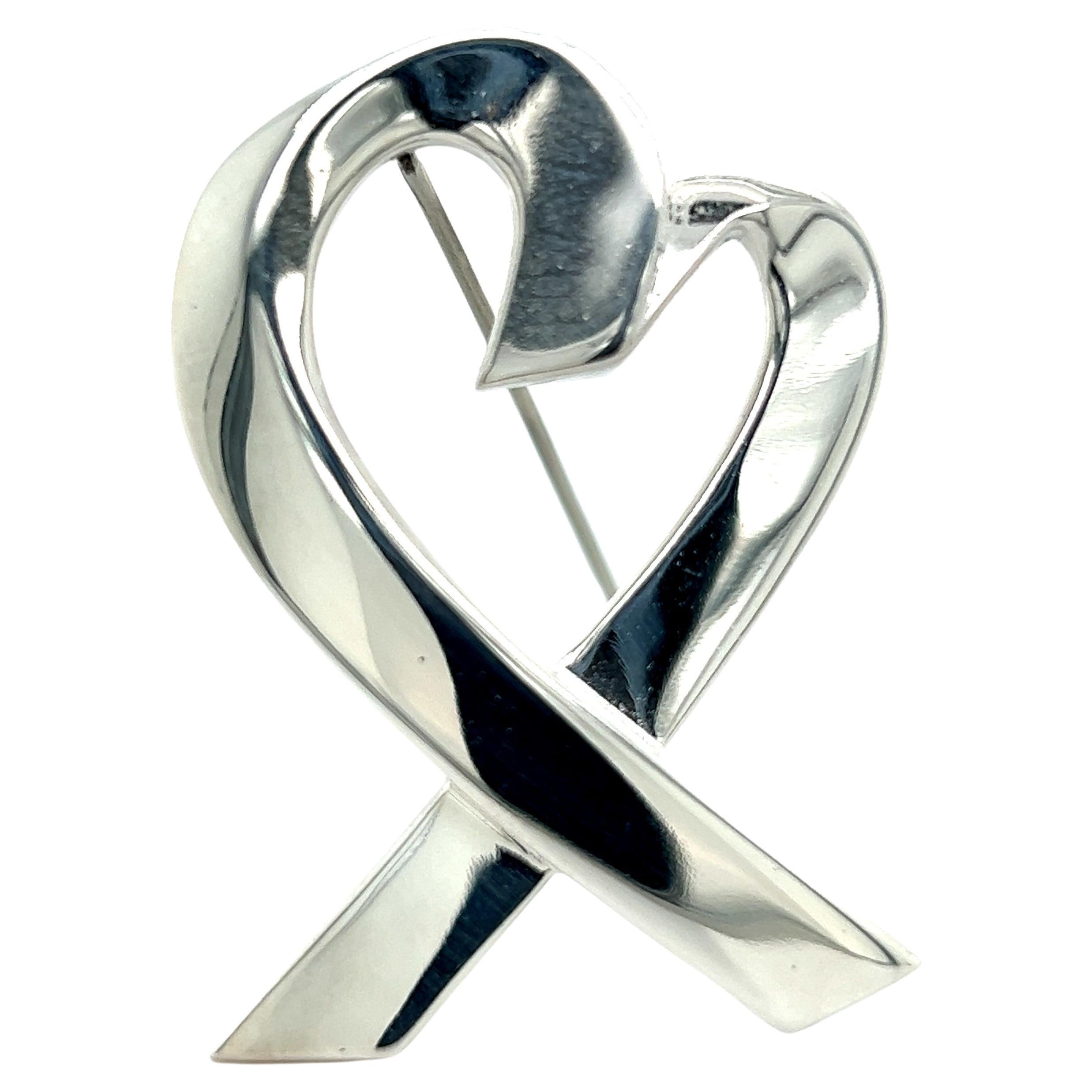 Tiffany and Co. Estate Large Puffed Heart Brooch Pin Silver For Sale at ...