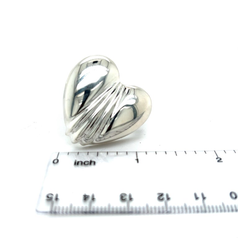 Tiffany and Co. Estate Large Puffed Heart Brooch Pin Silver For Sale at ...