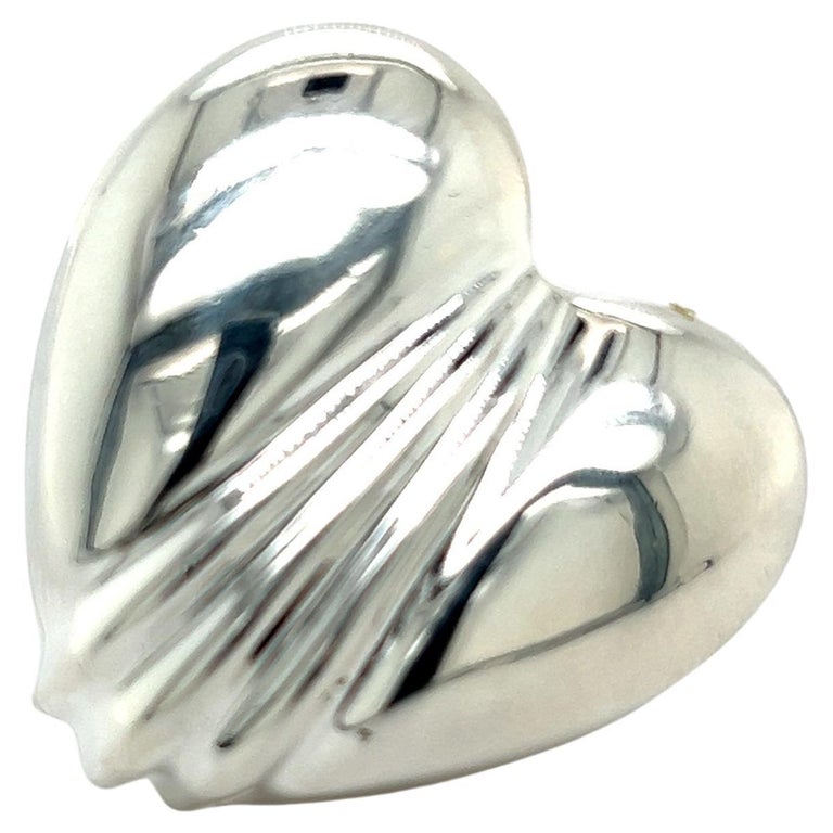 Tiffany and Co. Estate Large Puffed Heart Brooch Pin Silver For Sale at ...