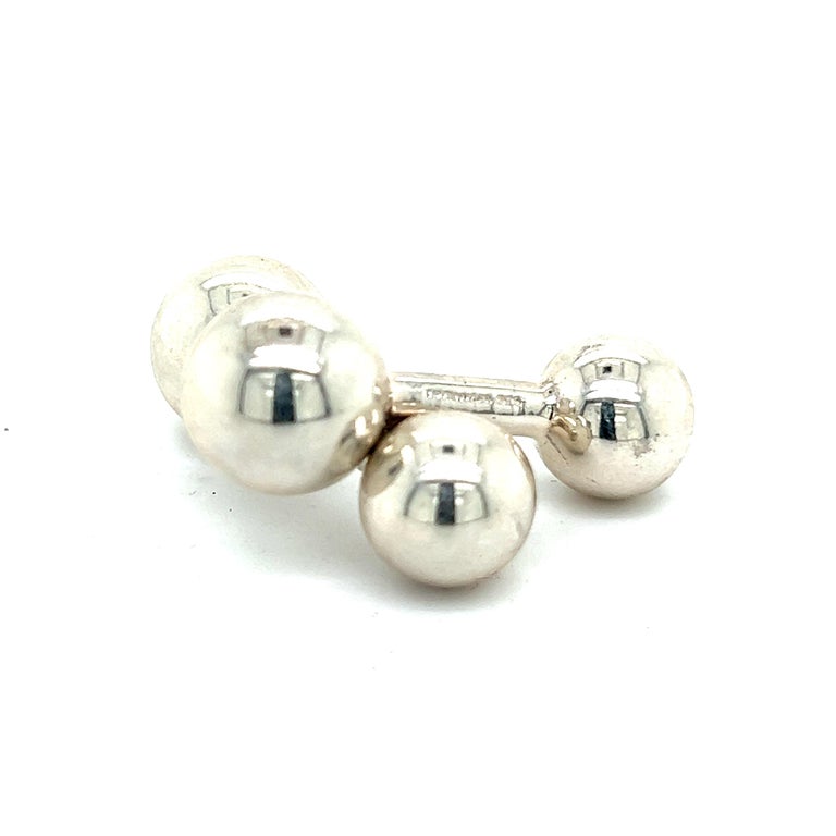 Tiffany and Co Estate Mens Barbell Cufflinks Silver For Sale at 1stDibs
