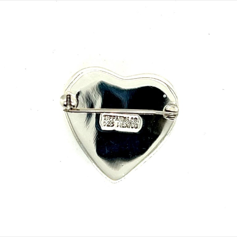 Tiffany and Co Estate Puffed Heart Brooch Pin Silver For Sale at 1stDibs