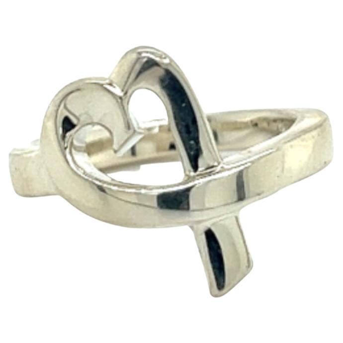 Tiffany and Co Estate Single Loving Heart Ring 6.75 Silver For Sale at 1stDibs