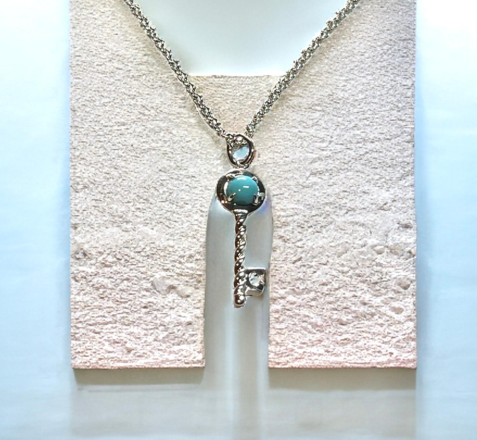 Tiffany and Co Estate Turquoise Key Necklace With Chain 20" Silver By ...