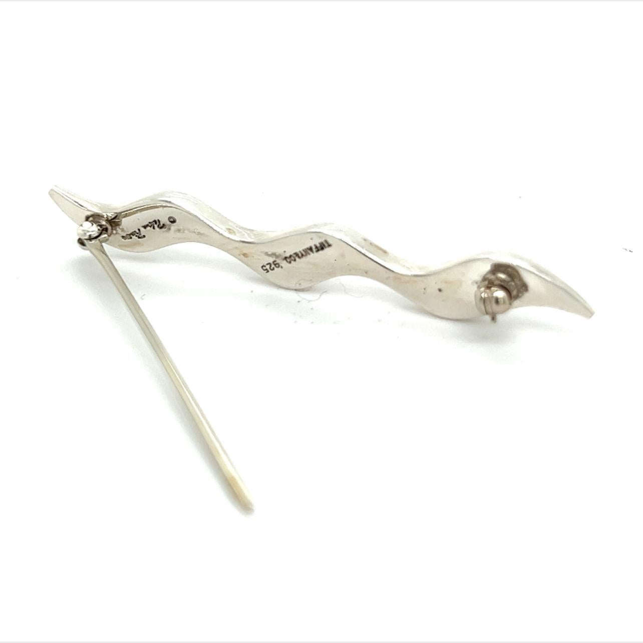 Tiffany and Co Estate Wave Brooch Pin Sterling Silver For Sale at 1stDibs