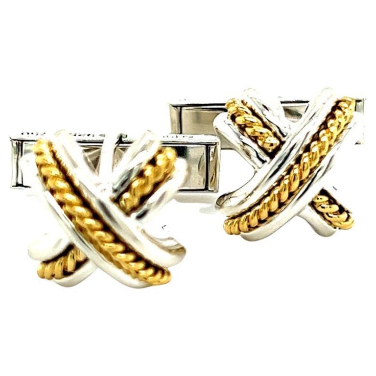 Tiffany and Co Estate X Signature Cufflinks 18k Y Gold + Sterling ...